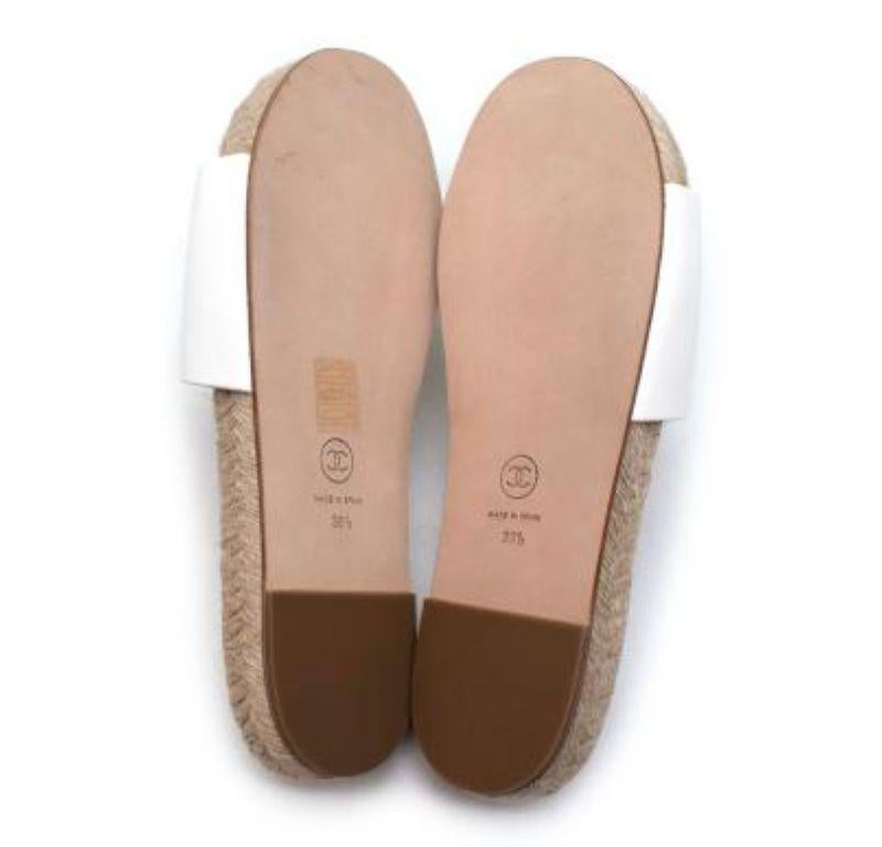 Chanel White Leather Espadrille Sliders with Embellished Logo For Sale ...