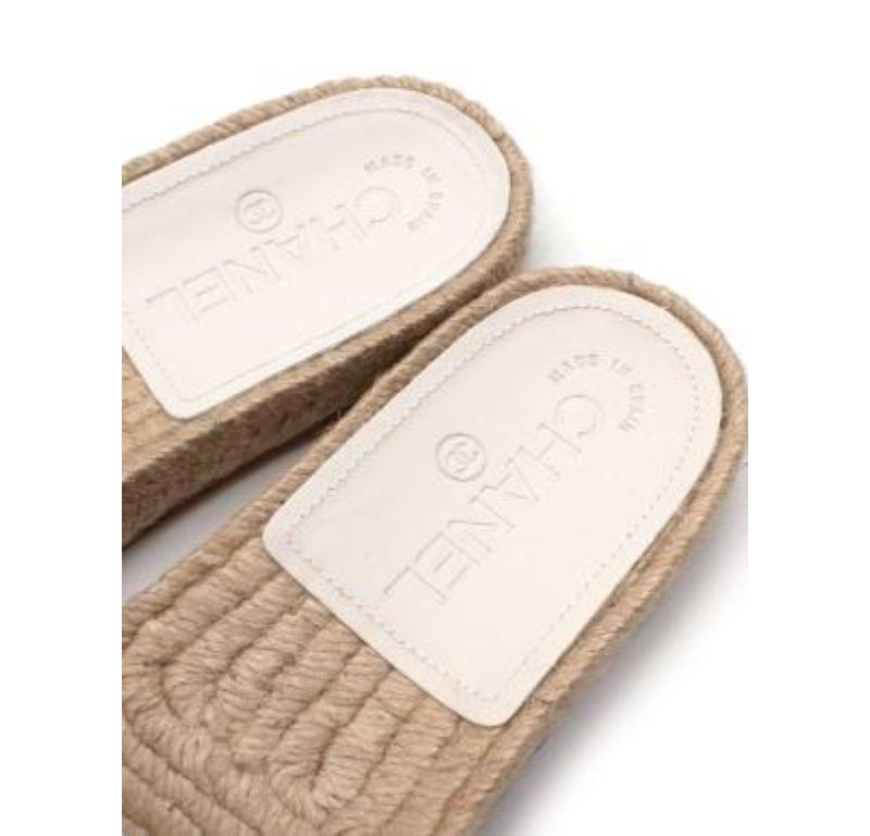 Chanel White Leather Espadrille Sliders with Embellished Logo For Sale ...