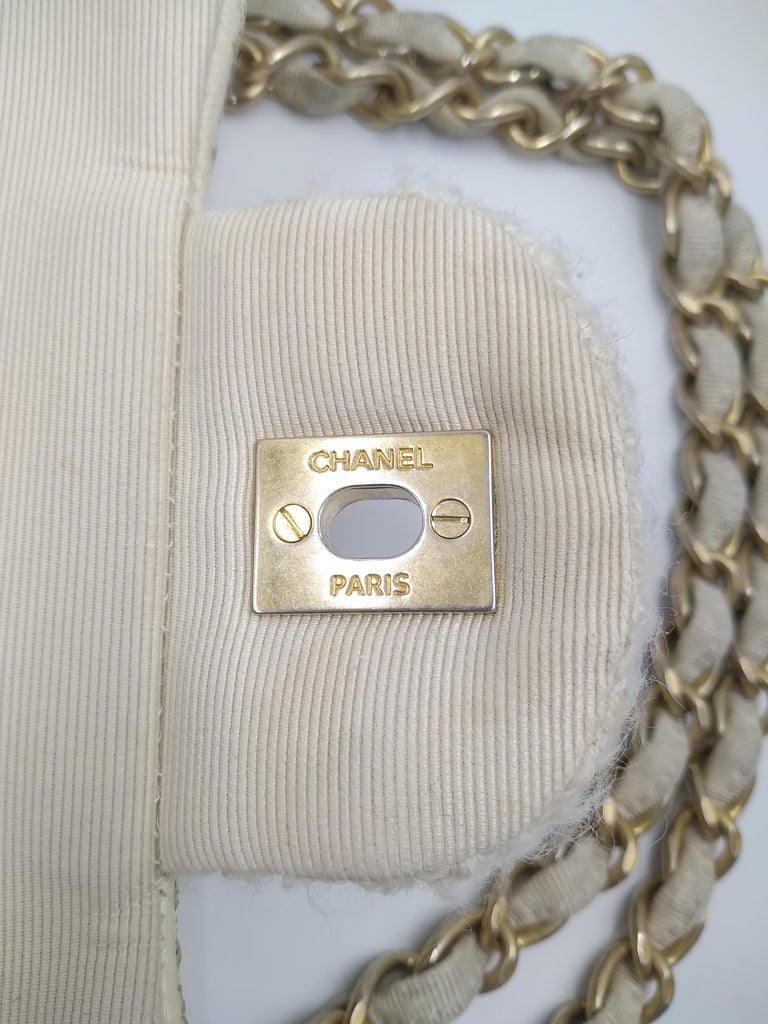Chanel White Medium Tweed Flap Bag at 1stDibs