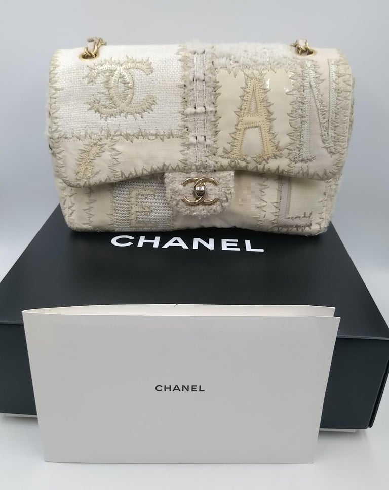 Chanel White Medium Tweed Flap Bag at 1stDibs