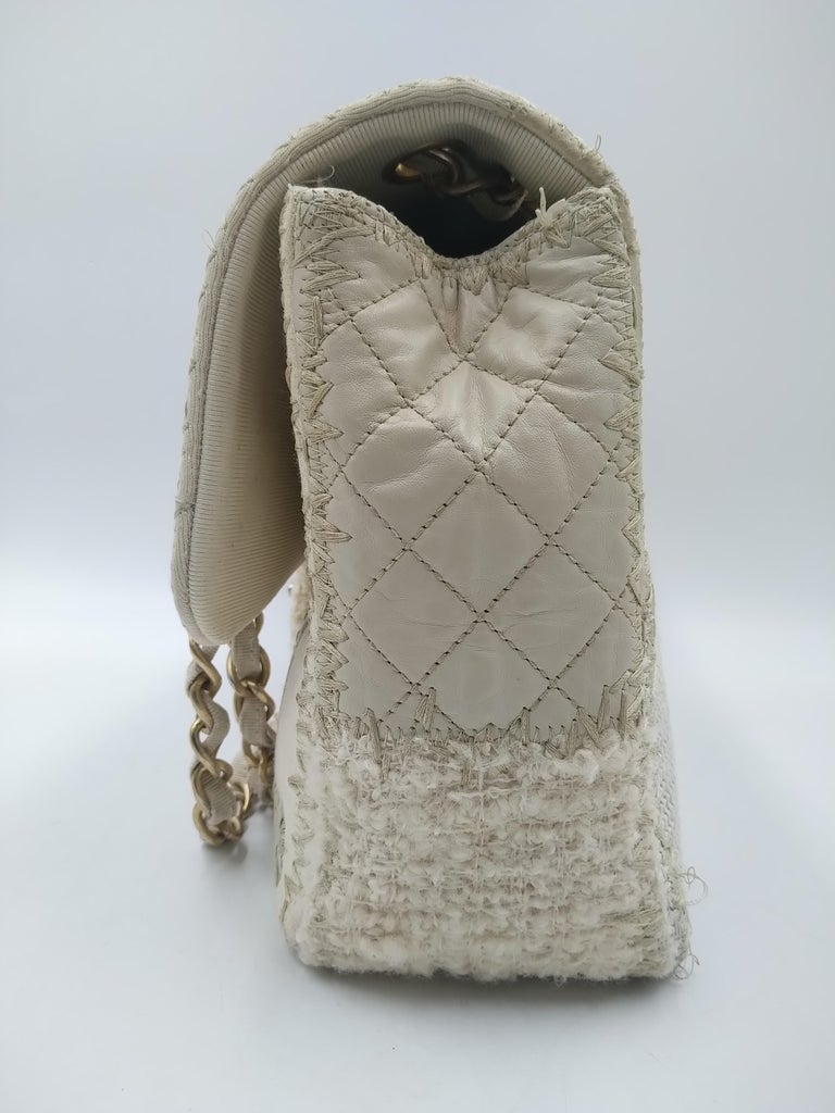 Chanel White Medium Tweed Flap Bag at 1stDibs