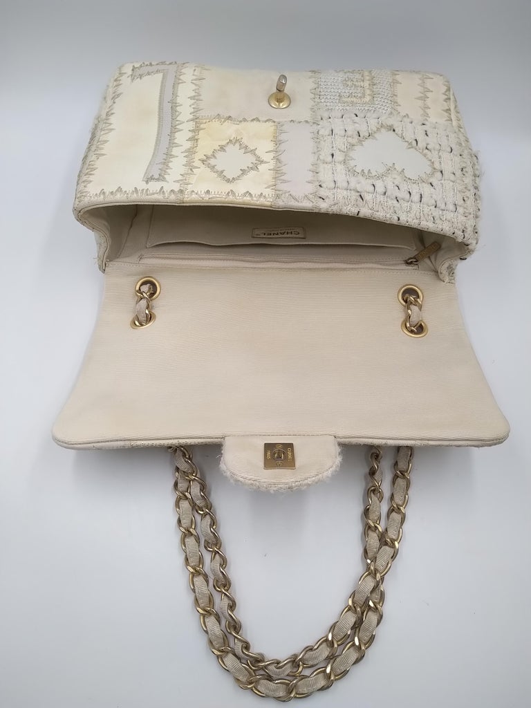 Chanel White Medium Tweed Flap Bag at 1stDibs