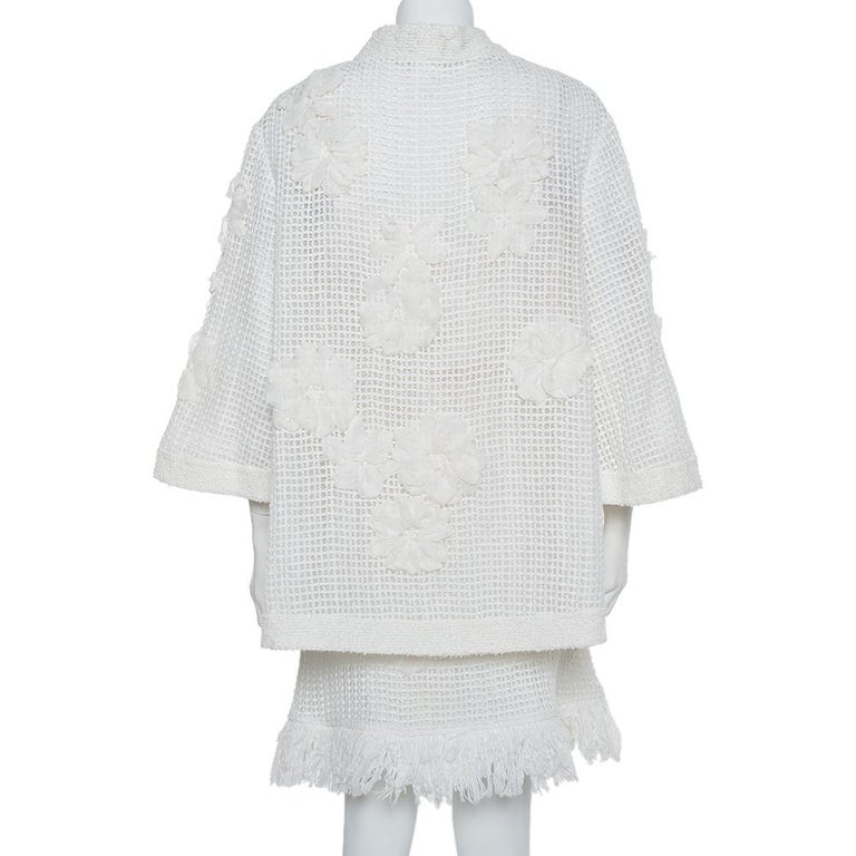 Chanel White Mesh Applique Short Dress and Bell Sleeve Button Front ...