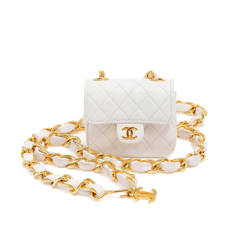 Chanel White Micro Bag Chain Belt For Sale at 1stDibs