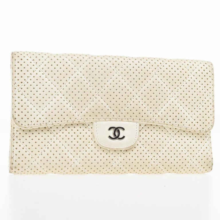 Chanel White Perforated Leather Continental Wallet For Sale at 1stDibs