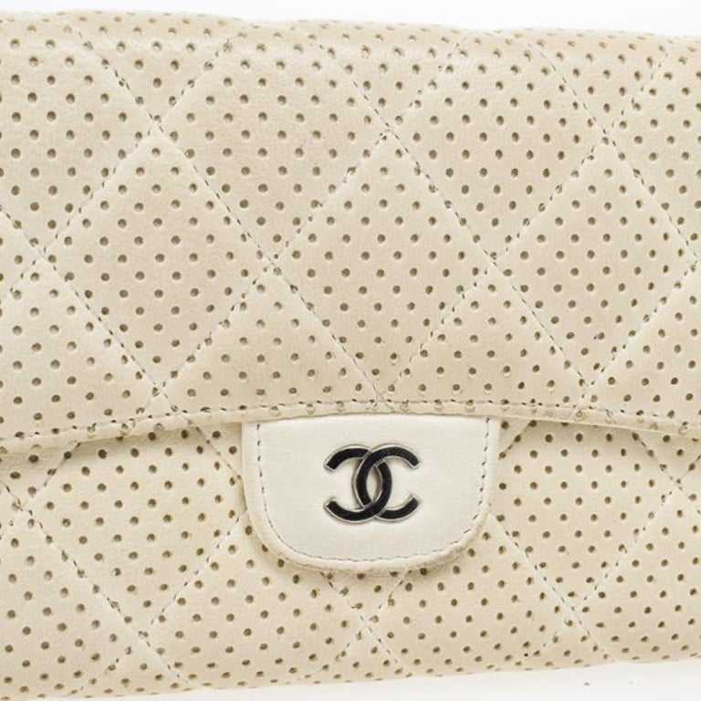 Chanel White Perforated Leather Continental Wallet For Sale at 1stDibs