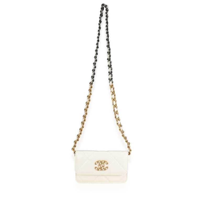 Chanel White Quilted Lambskin Chanel 19 Mini Flap Bag For Sale at ...