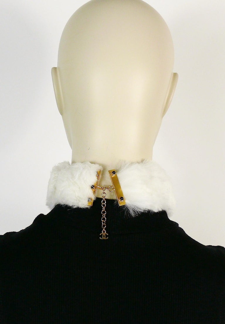 Chanel White Rabbit Fur Jewelled CC Choker Necklace at 1stDibs