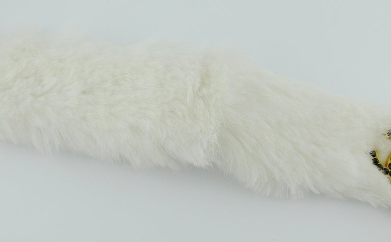 Chanel White Rabbit Fur Jewelled CC Choker Necklace at 1stDibs