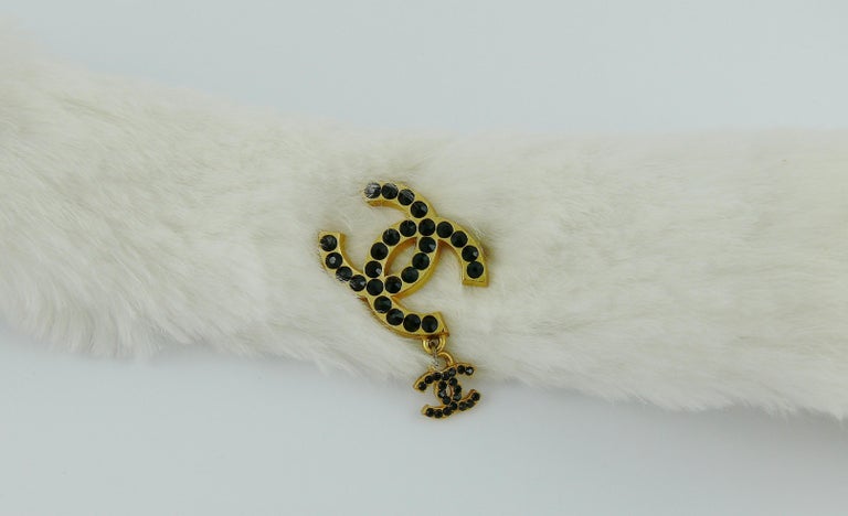 Chanel White Rabbit Fur Jewelled CC Choker Necklace at 1stDibs