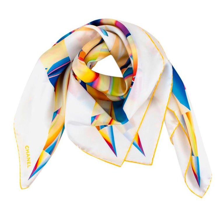 Chanel White/Rainbow Compass Print Square Silk Scarf at 1stDibs