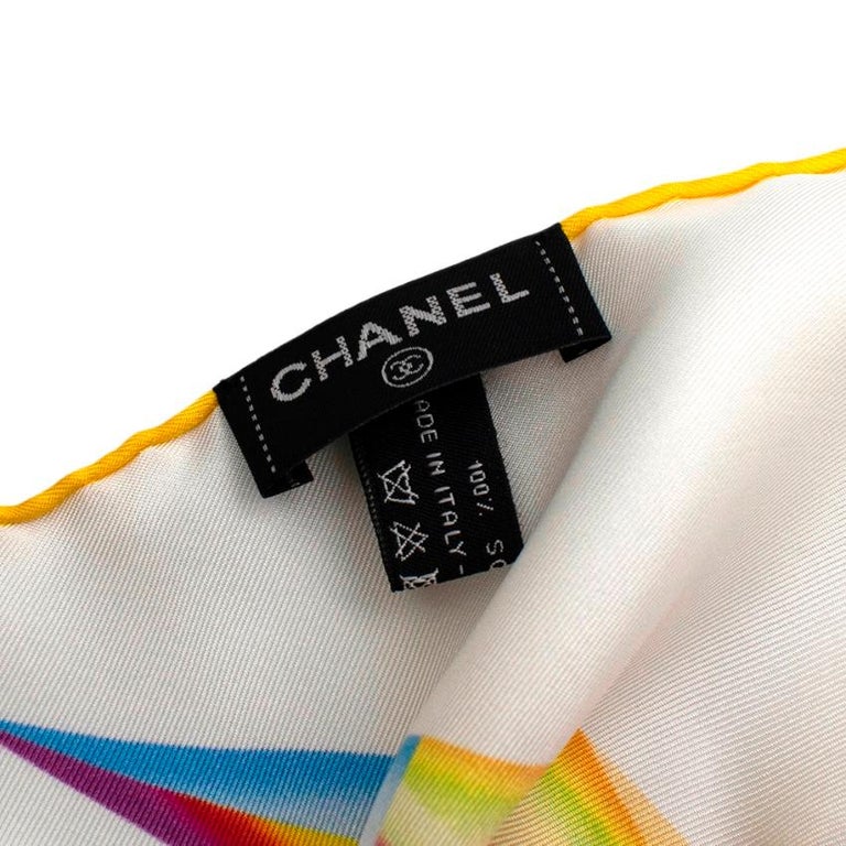 Chanel White/Rainbow Compass Print Square Silk Scarf at 1stDibs