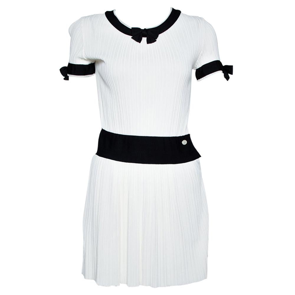 Chanel White Rib Knit Contrast Trim Detail Mini Dress S at 1stDibs ...