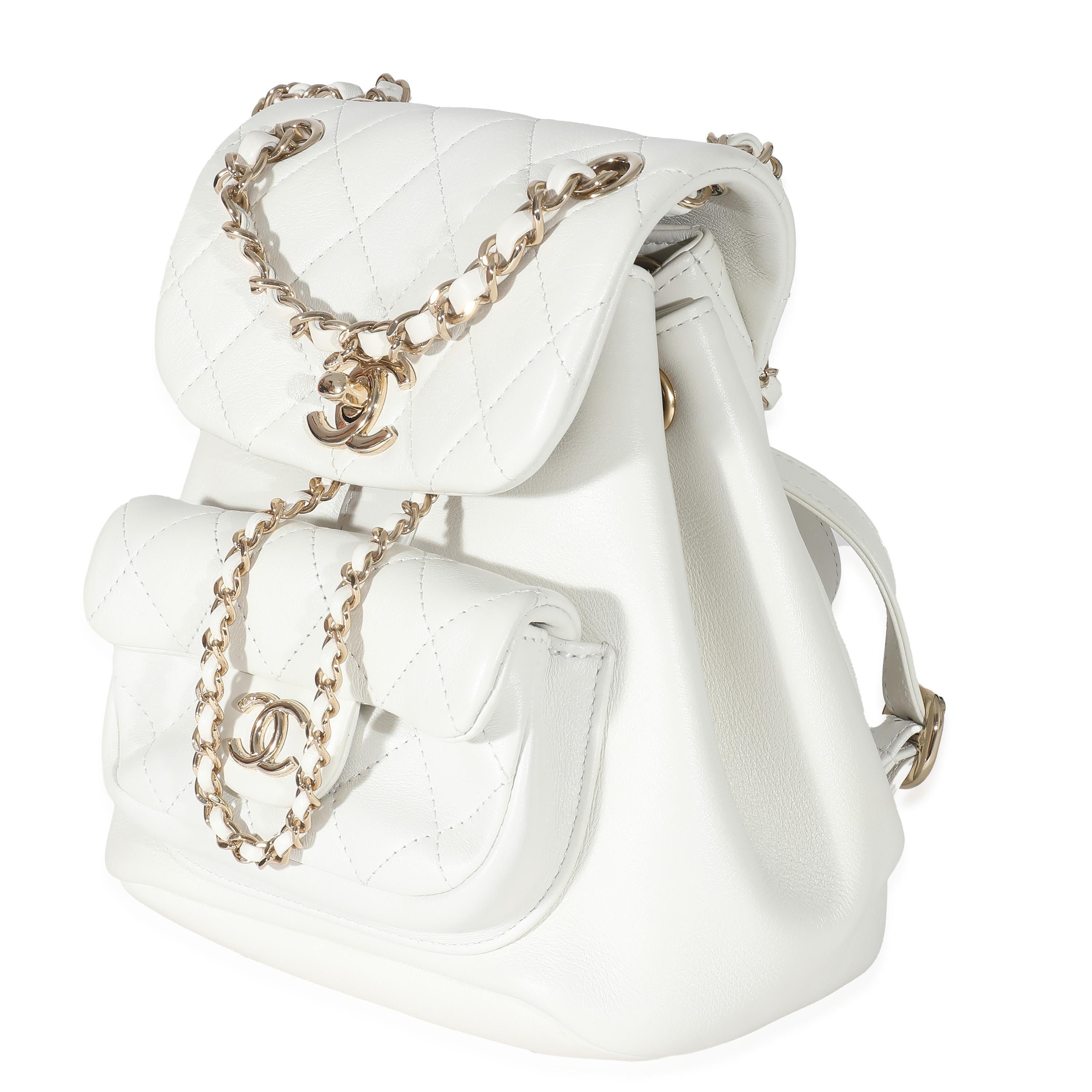 Chanel White Shiny Aged Quilted Lambskin Small Duma Drawstring Backpack ...