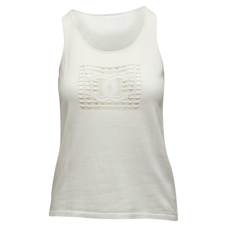 Chanel White Sleeveless Crochet CC Top For Sale at 1stDibs