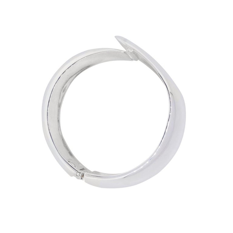 Chanel White Sterling Silver Crossover Hinged Bangle Bracelet at 1stDibs