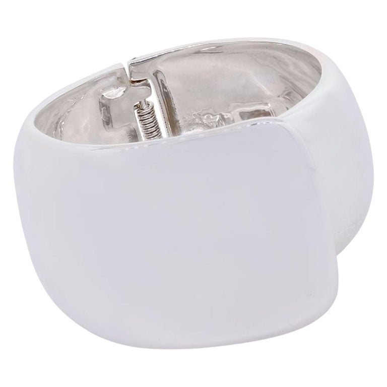 Chanel White Sterling Silver Crossover Hinged Bangle Bracelet at 1stDibs