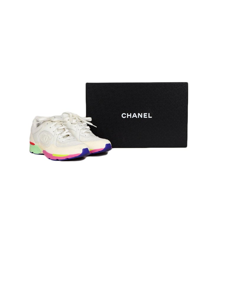 Chanel White Suede/Neon CC Logo Trainer Sneakers sz 39 For Sale at ...