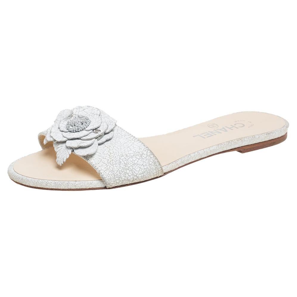 White Chanel Slides - 6 For Sale on 1stDibs