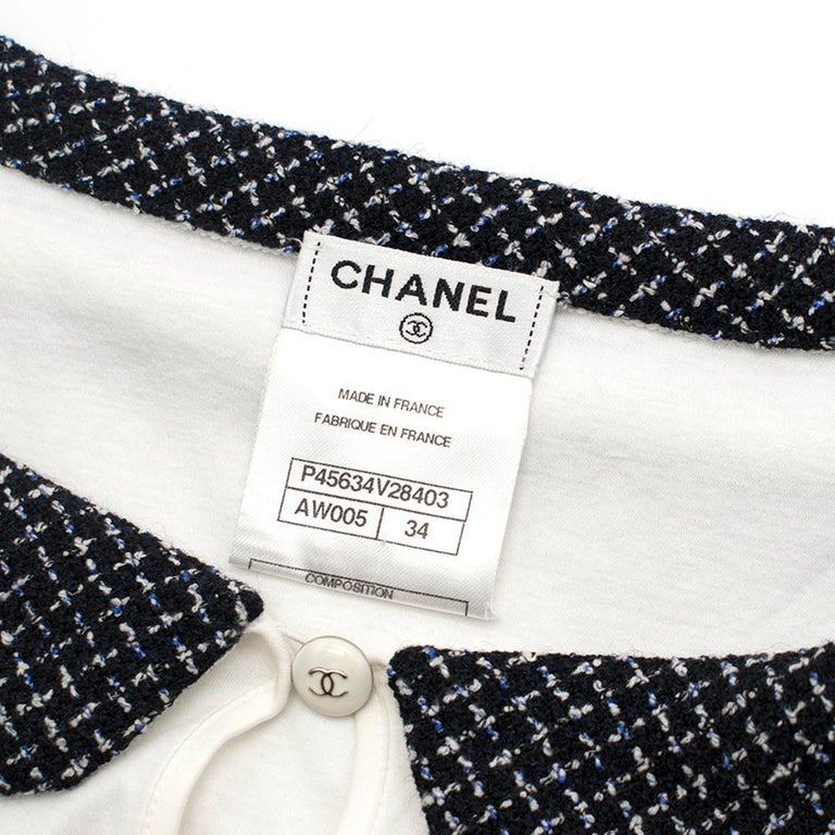 Chanel White Top with Tweed Collar UK 6 FR 34 at 1stDibs