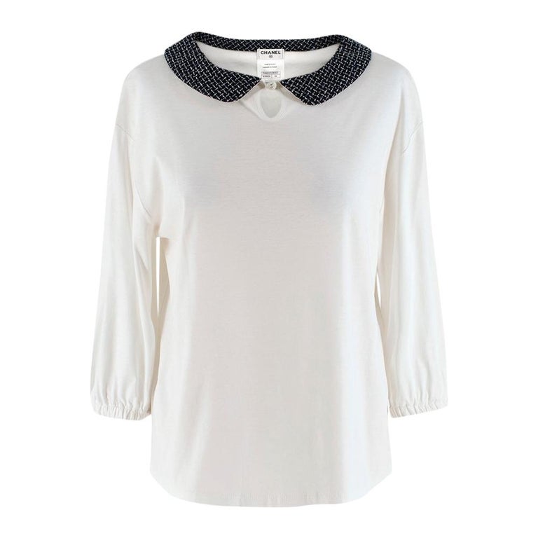 Chanel White Top with Tweed Collar UK 6 FR 34 at 1stDibs