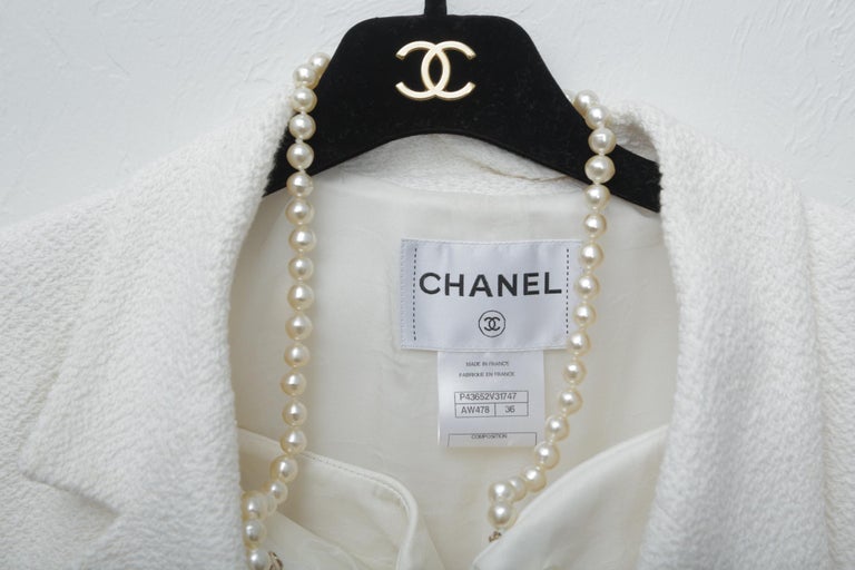 Superb Chanel White Tweet Dress with Pearls with Matching Crop Jacket ...