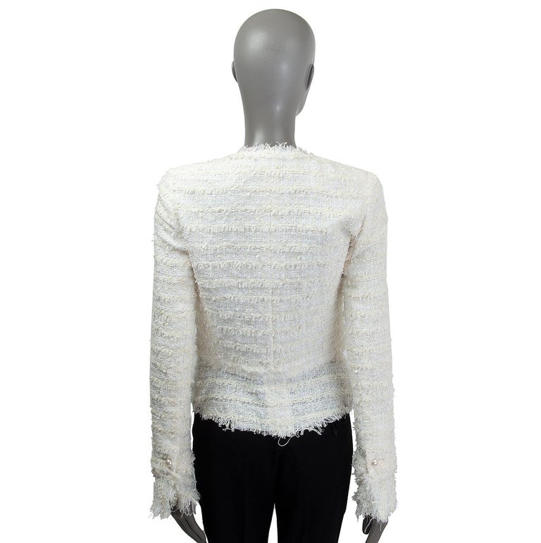 CHANEL white viscose SEQUIN EMBELLISHED Tweed Blazer Jacket 38 S at 1stDibs