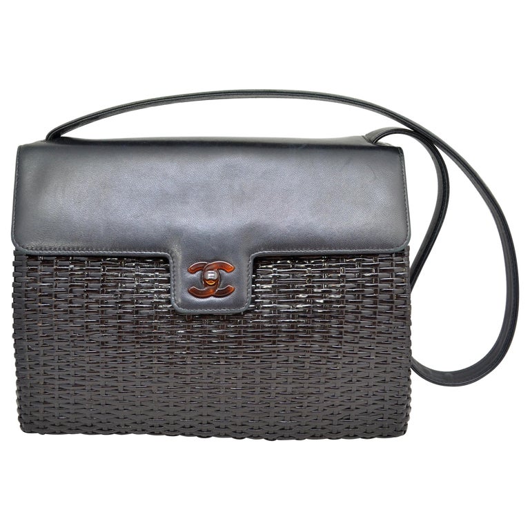 Chanel Wicker Shoulder Bag with Brown Lucite Plastic CC Turnlock RARE ...