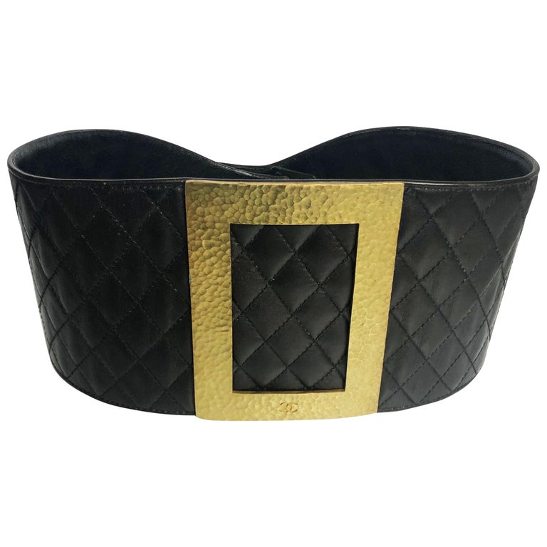 Chanel Wide Corset Belt Black Matelasse Calfskin Hammered CC Buckle ...