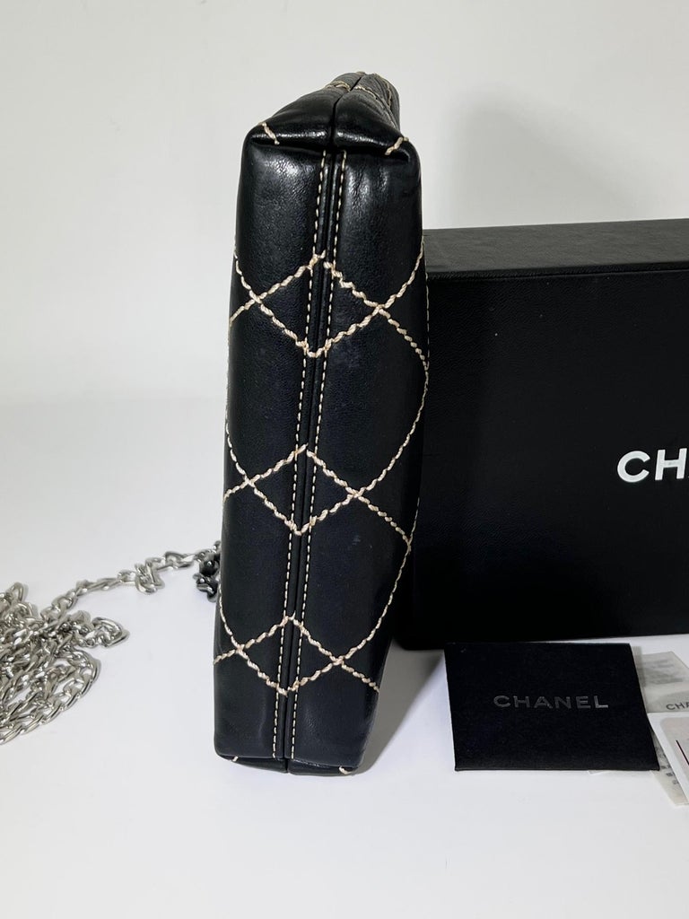 CHANEL Wild Stitch Quilted Lambskin Black Clutch Crossbody Bag For Sale ...