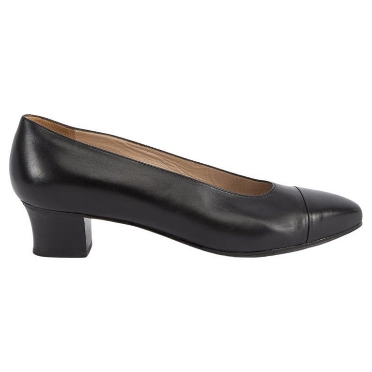 Chanel Women's Black Leather Cap Toe Ballet Flats For Sale at 1stDibs