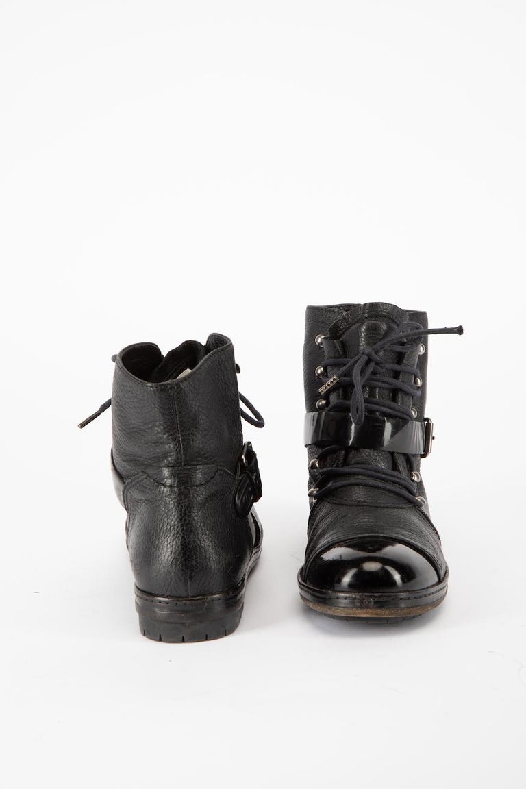 Chanel Women's Black Military Style Lace Up Boots For Sale at 1stDibs