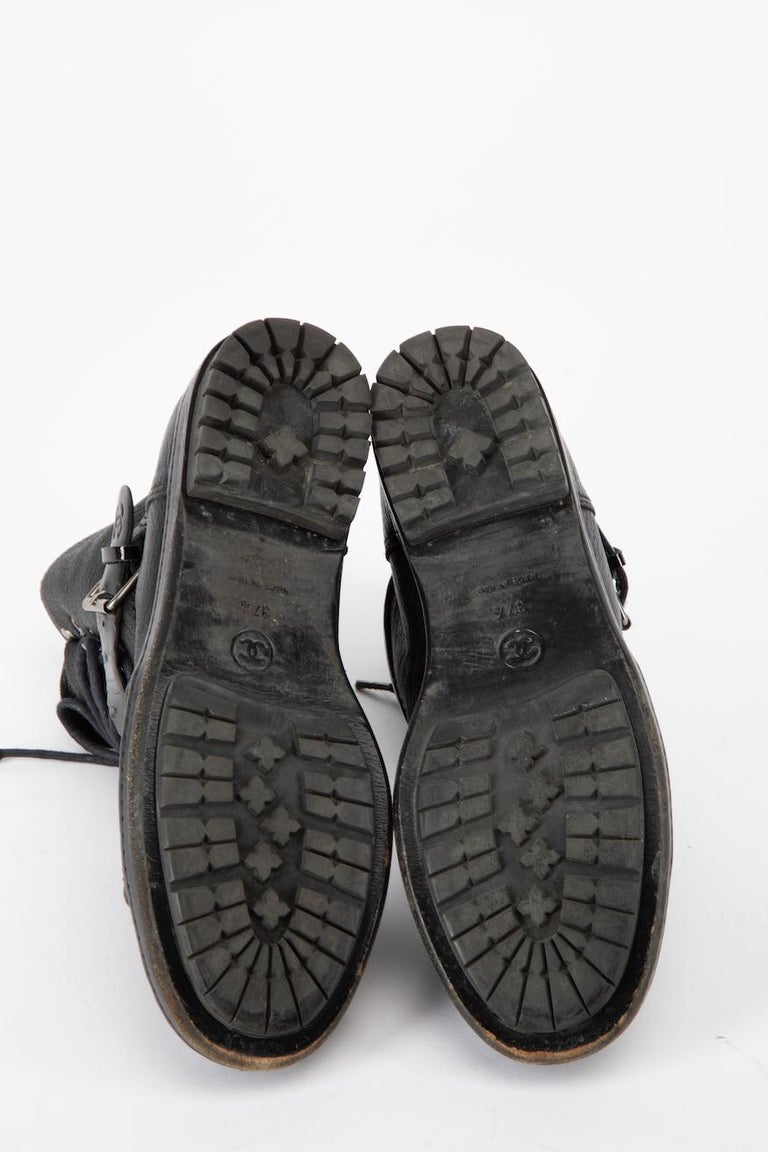 Chanel Women's Black Military Style Lace Up Boots For Sale at 1stDibs