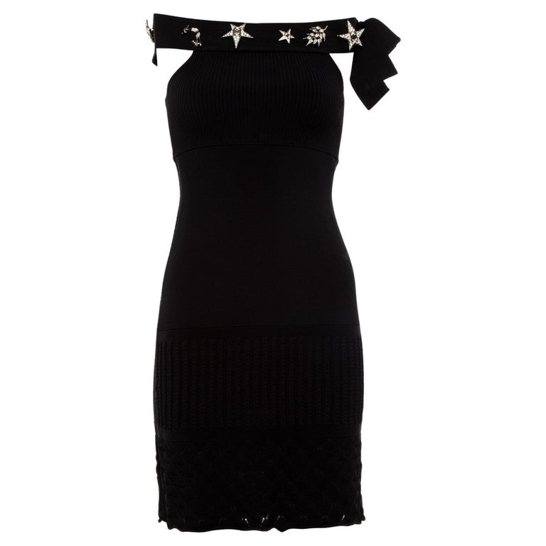 Chanel Women's Off The Shoulder Black Brooch Detail Dress For Sale at ...