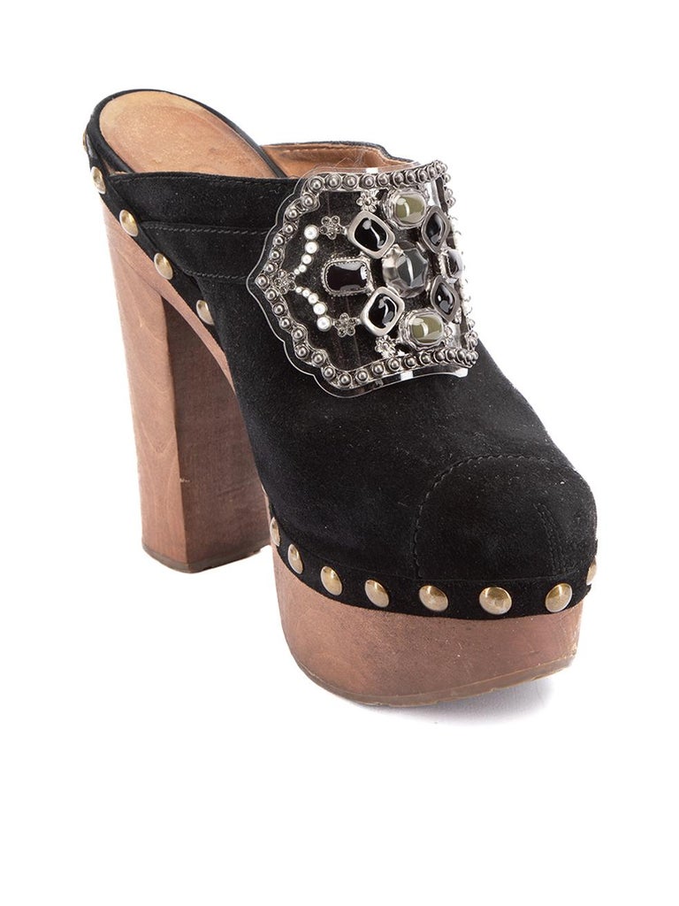 Chanel Women's SS2010 Runway Black Suede Platform Clog Mules For Sale ...