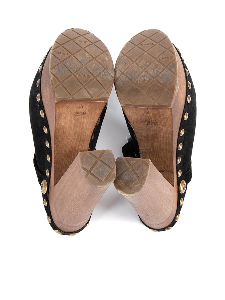 Chanel Women's SS2010 Runway Black Suede Platform Clog Mules For Sale ...