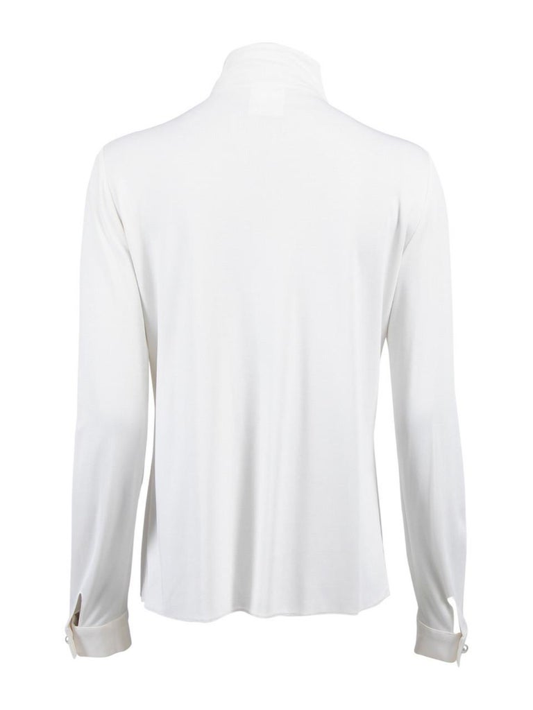 Chanel Women's White Button Detail High Neck Top For Sale at 1stDibs