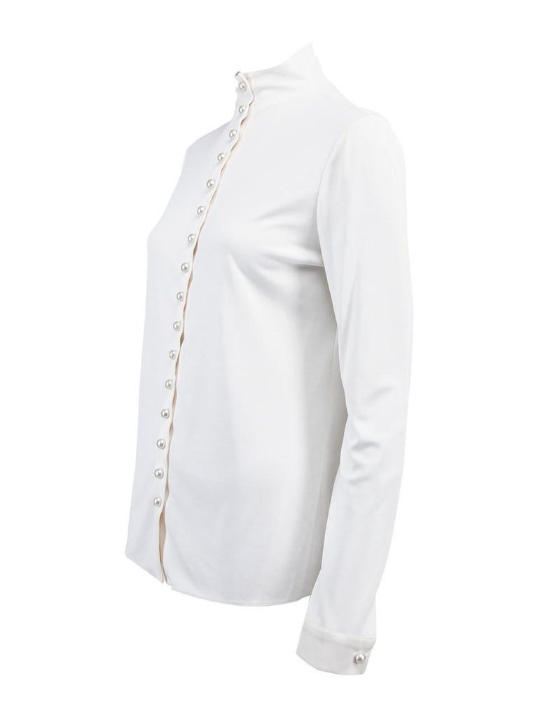 Chanel Women's White Button Detail High Neck Top For Sale at 1stDibs