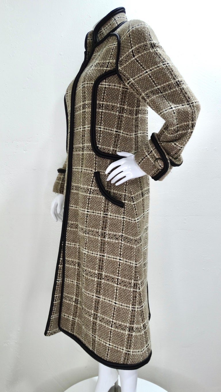 Chanel Wool Beige Tweed Long Coat For Sale at 1stDibs