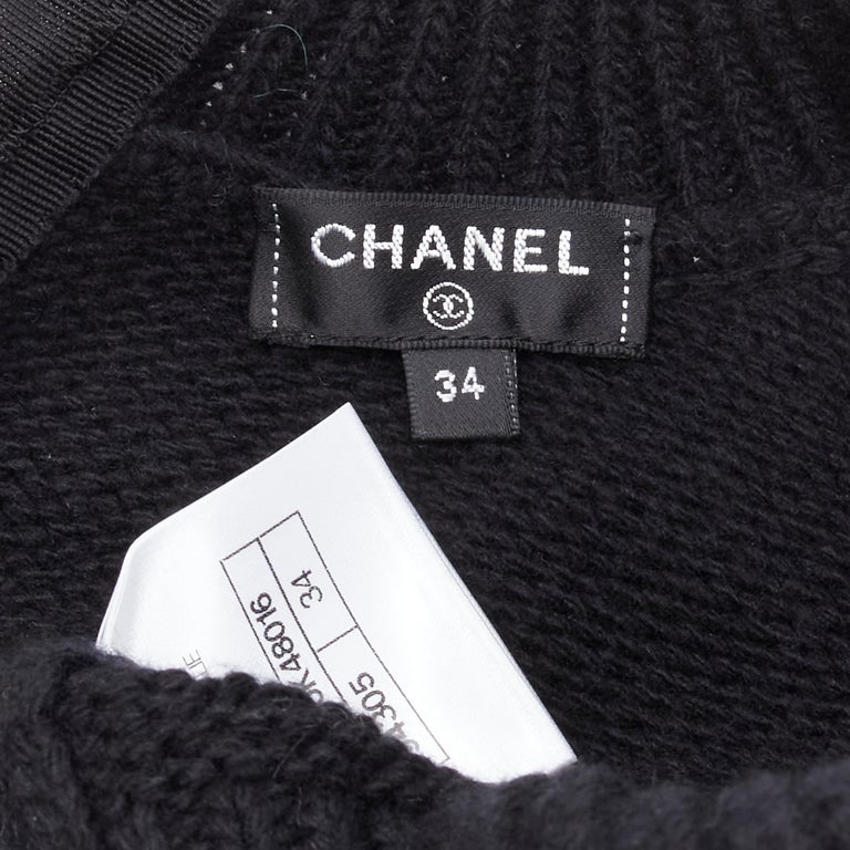 CHANEL wool cashmere black crystal bead embellished fairisle sweater ...