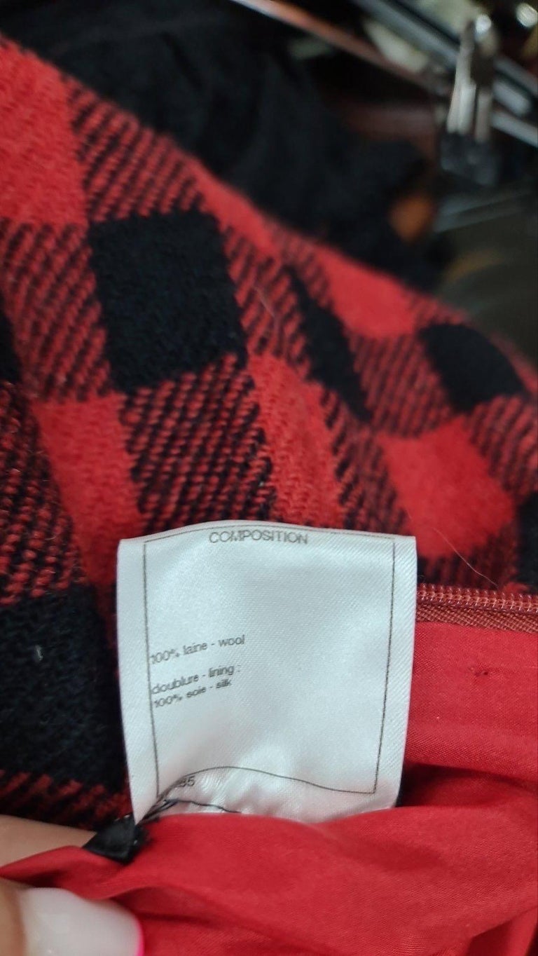 Chanel Wool Red Black Checkered Skirt For Sale at 1stDibs