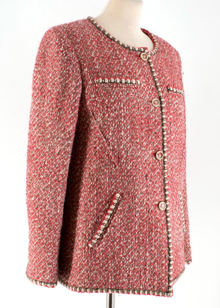 Chanel Wool and Silk Blend Red Tweed Jacket FR 40 at 1stDibs