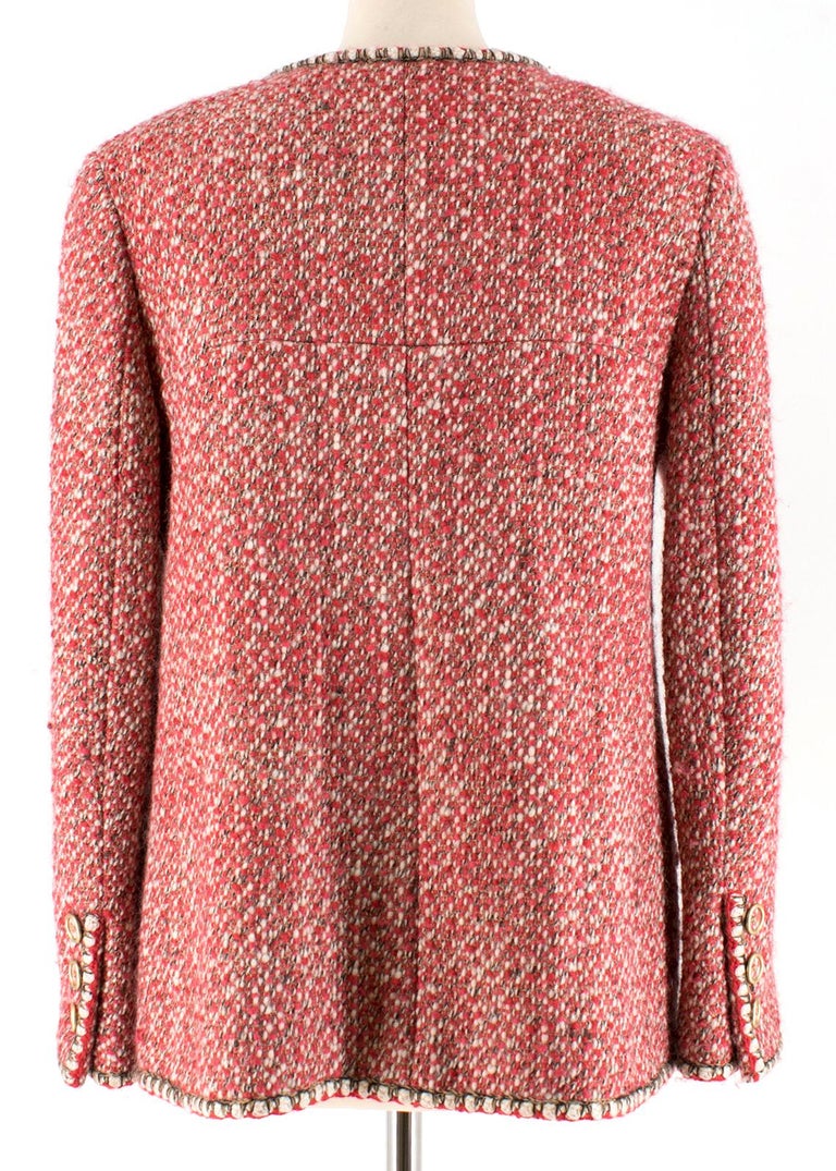 Chanel Wool and Silk Blend Red Tweed Jacket FR 40 at 1stDibs