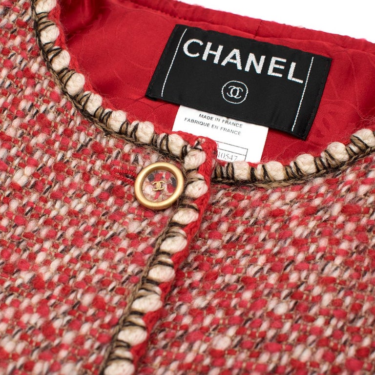 Chanel Wool and Silk Blend Red Tweed Jacket FR 40 at 1stDibs