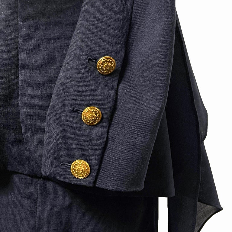 CHANEL Wool Suit Cascade Jacket and Skirt CC Buttons Navy / Gold 36 US ...