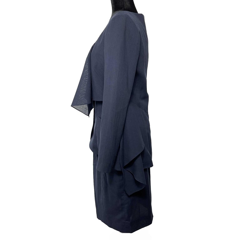 CHANEL Wool Suit Cascade Jacket and Skirt CC Buttons Navy / Gold 36 US ...