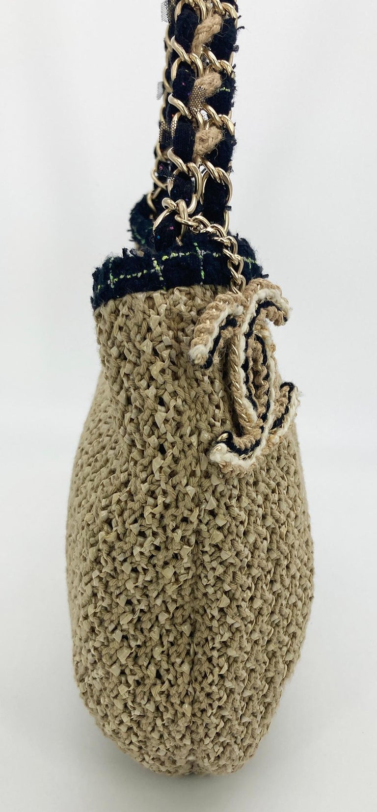 Chanel Woven Tan Rattan Straw Wool Trim Camellia Flower Shoulder Bag ...