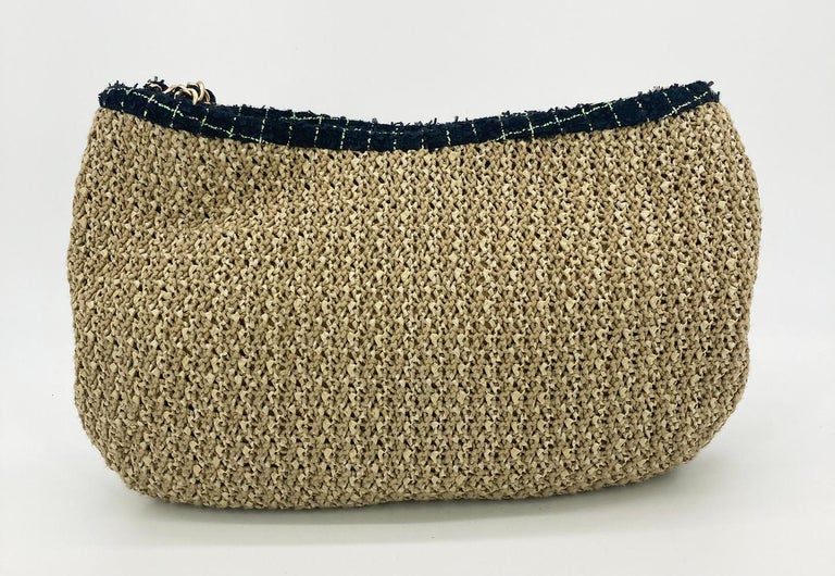 Chanel Woven Tan Rattan Straw Wool Trim Camellia Flower Shoulder Bag ...