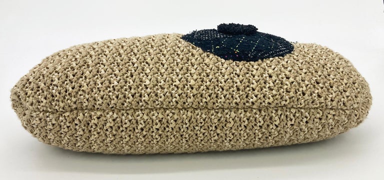 Chanel Woven Tan Rattan Straw Wool Trim Camellia Flower Shoulder Bag ...