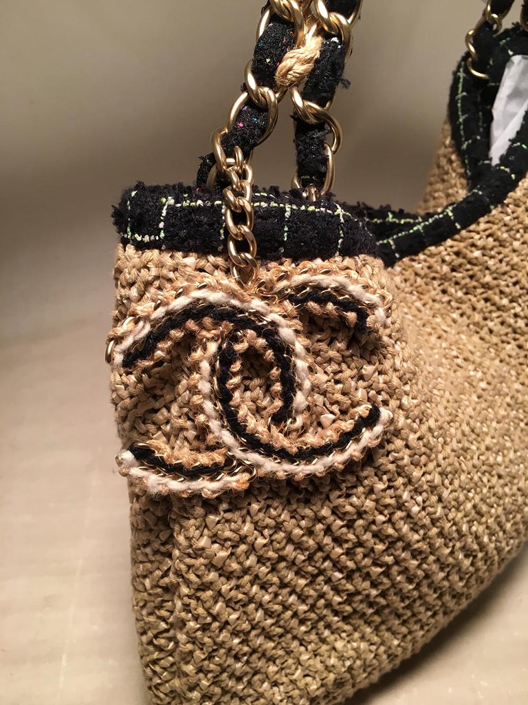 Chanel Woven Tan Rattan Straw Wool Trim Camellia Flower Shoulder Bag ...